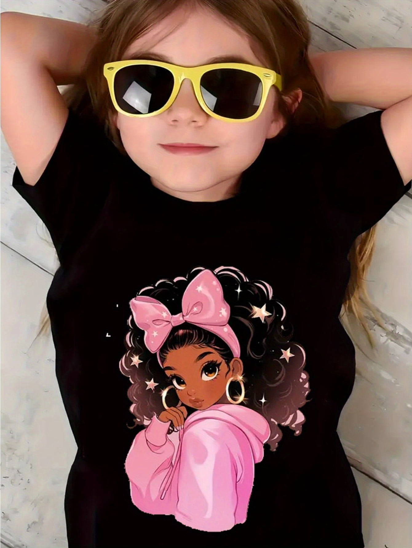 Adorable Cartoon Girl Print Short-Sleeve T-Shirt for Youngsters - Soft ...
