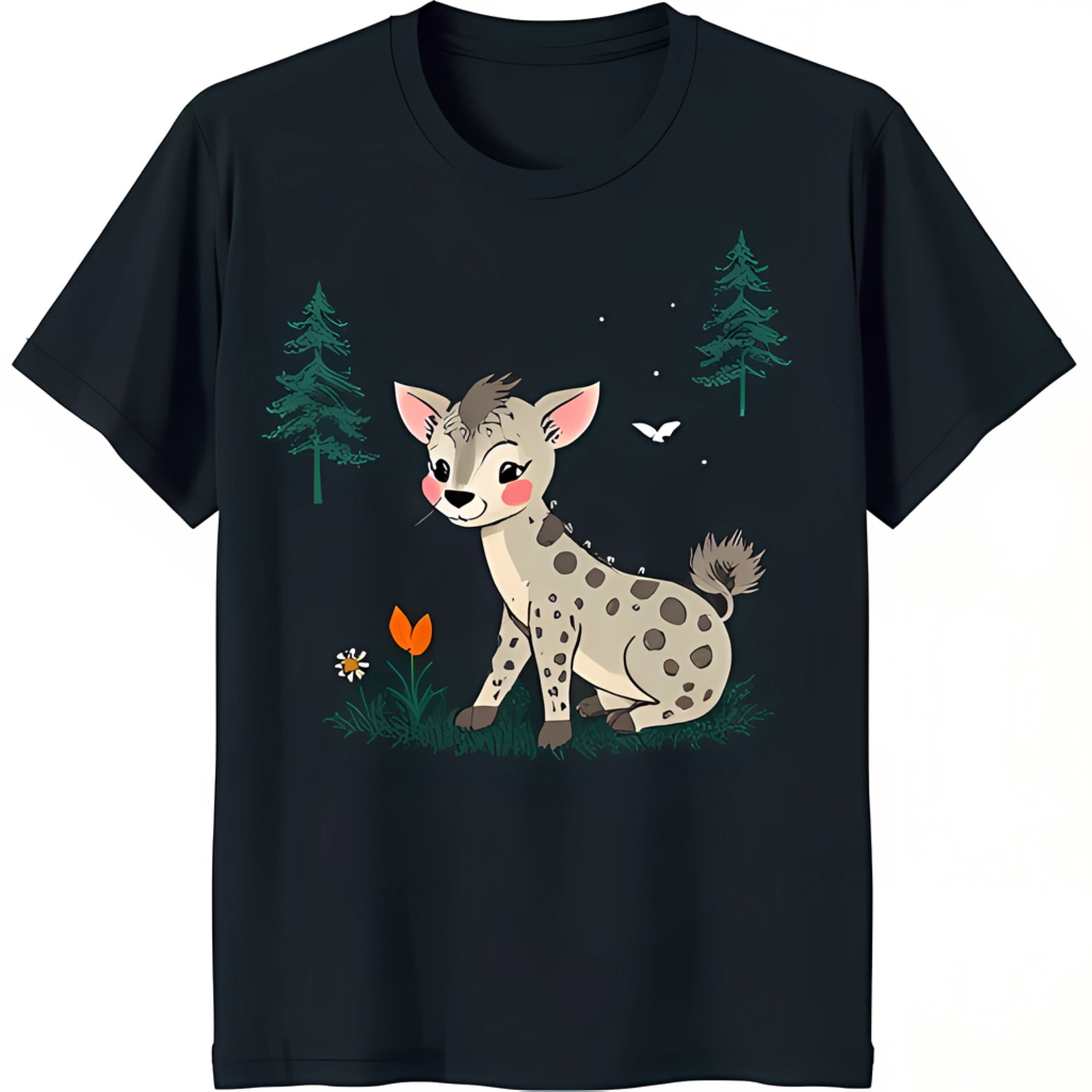 Adorable Cartoon Graphic on Dark Blue T-Shirt Whimsical Woodland Design ...