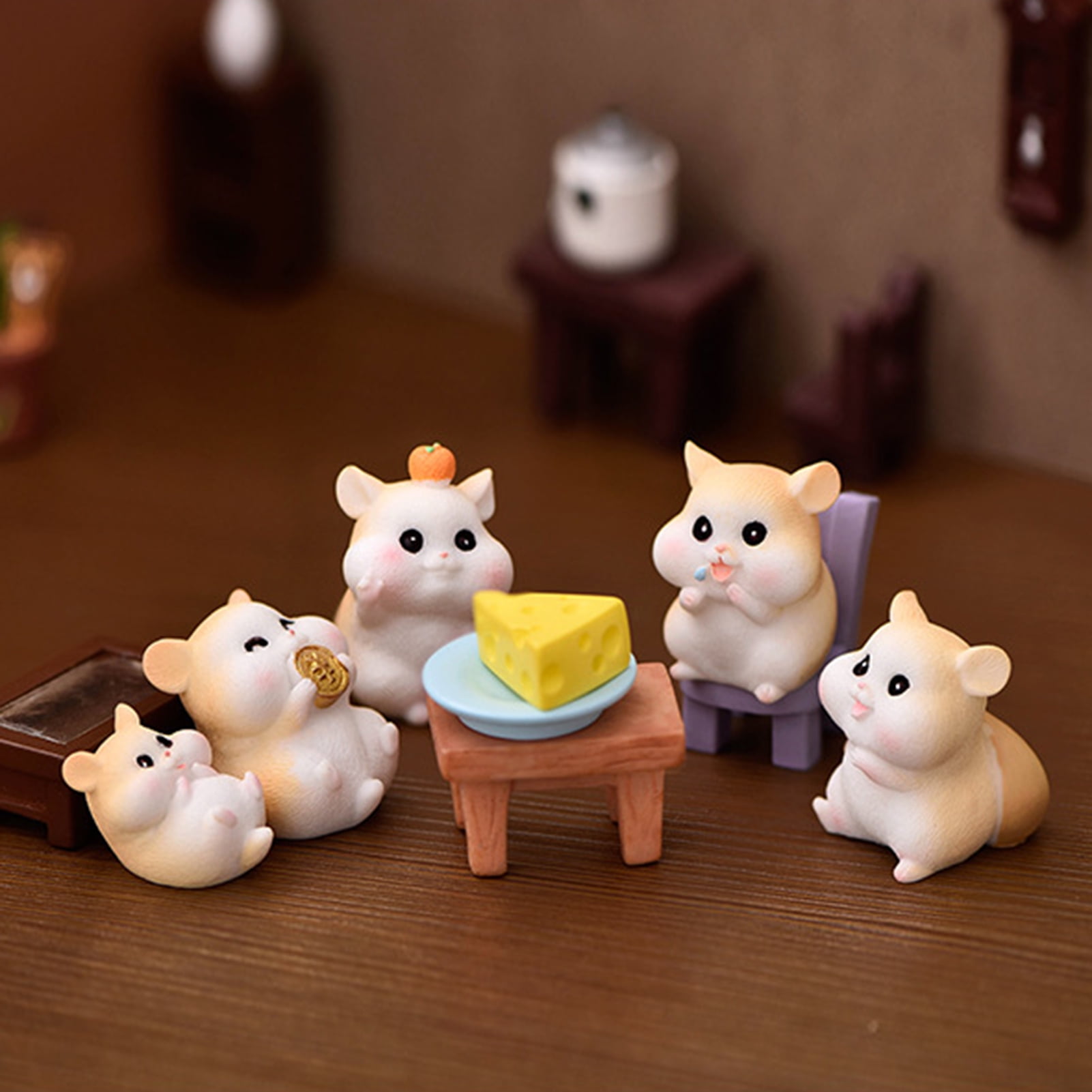 Adorable Cartoon Hamster Figurine - Painted Eating Cute Hamster Resin ...