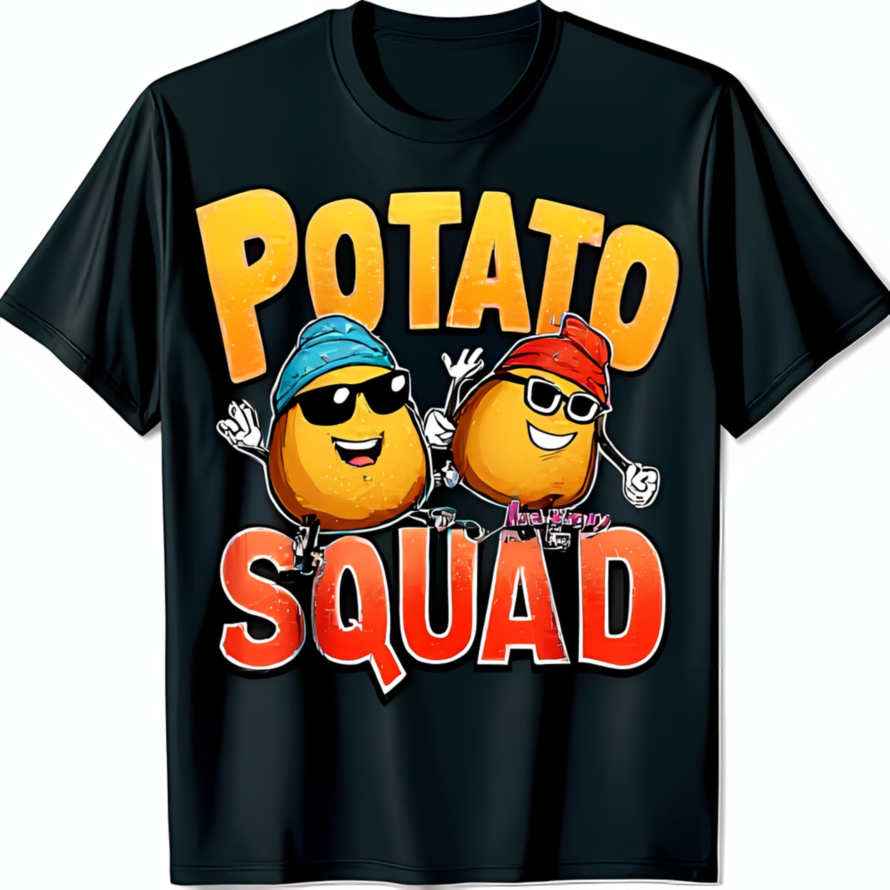 Adorable Cartoon Potatoes Graphic Black T-Shirt Fun & Design ...