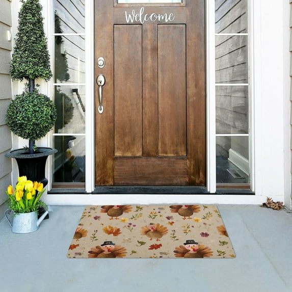 Adorable Cartoon Turkeys in Floral Field Doormats Welcome Mats Gate ...
