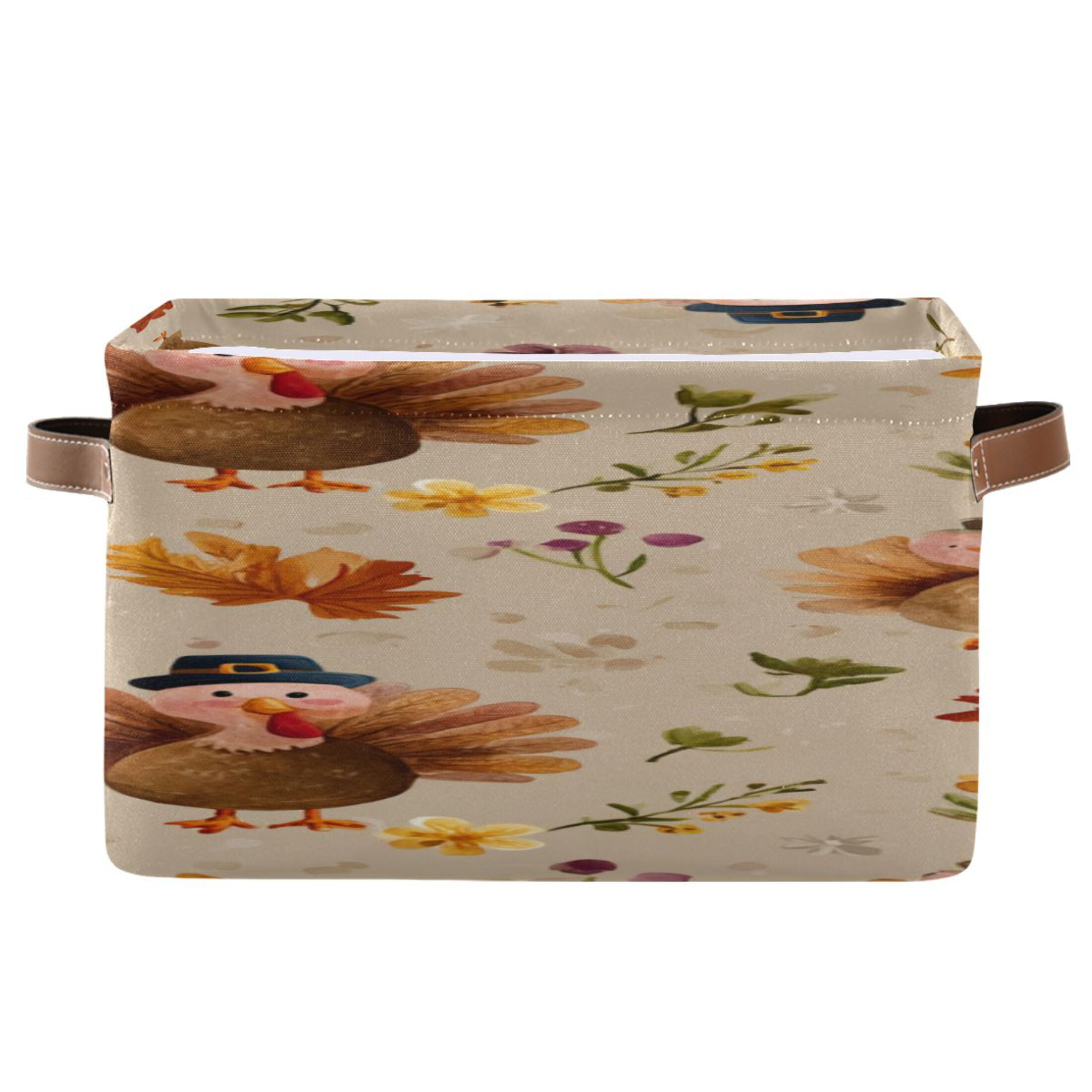 Adorable Cartoon Turkeys in Floral Field Square Storage Bins with ...