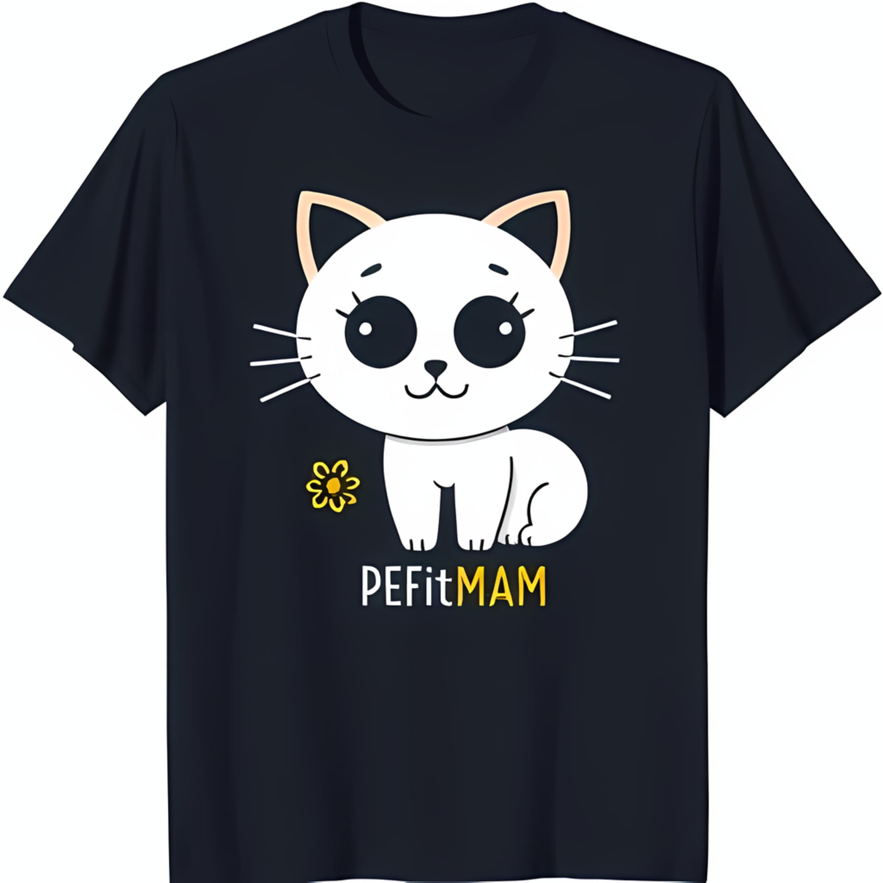 Adorable Cartoon White Cat T-Shirt for Cute Design with Flower ...