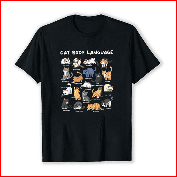 Adorable Cat Body Language Chart for Cat Enthusiasts Unisex T-Shirt, up ...