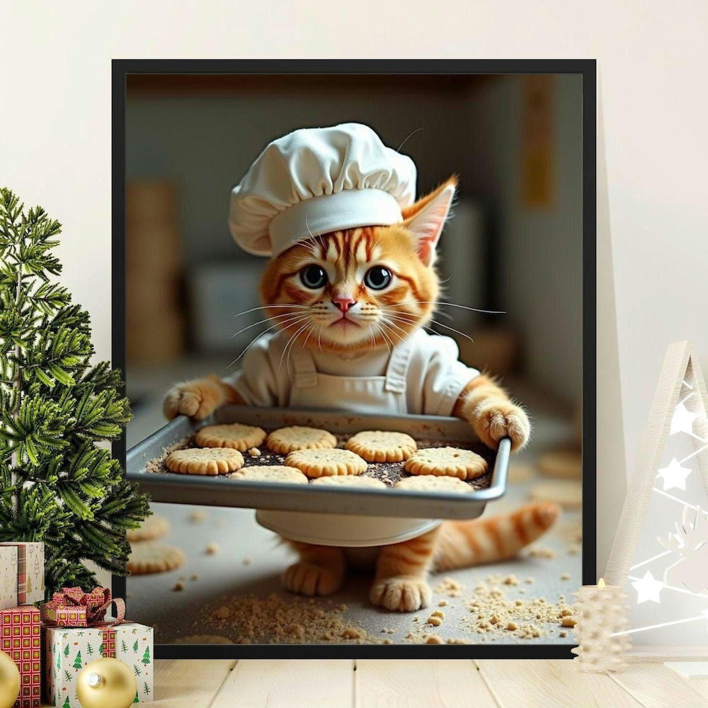 Kna Prints - Adorable Cat Chef Poster, Cute Kitten Baking Poster Print ...