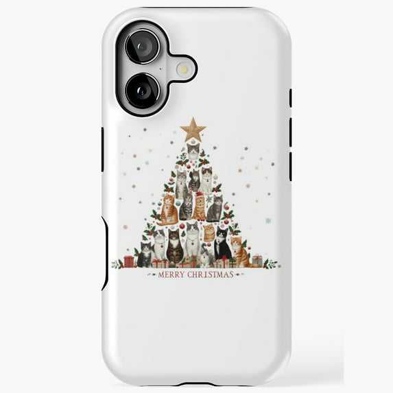 Adorable Cat Christmas Tree Holiday Gift Case iPhone 17 16 15 14 13 12 ...