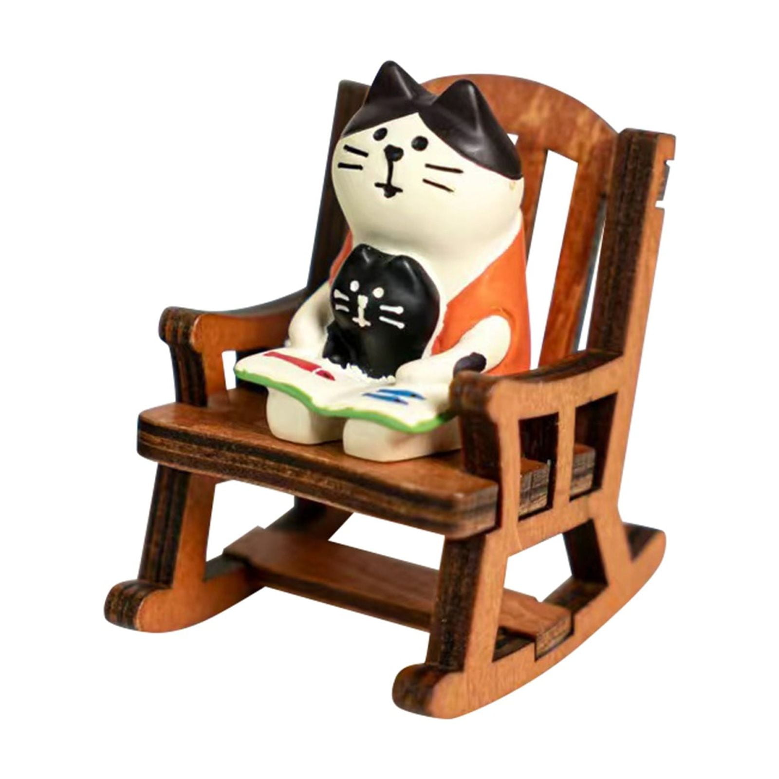Adorable Cat Figurine on Wooden Rocking Chair Handcrafted Resin ...
