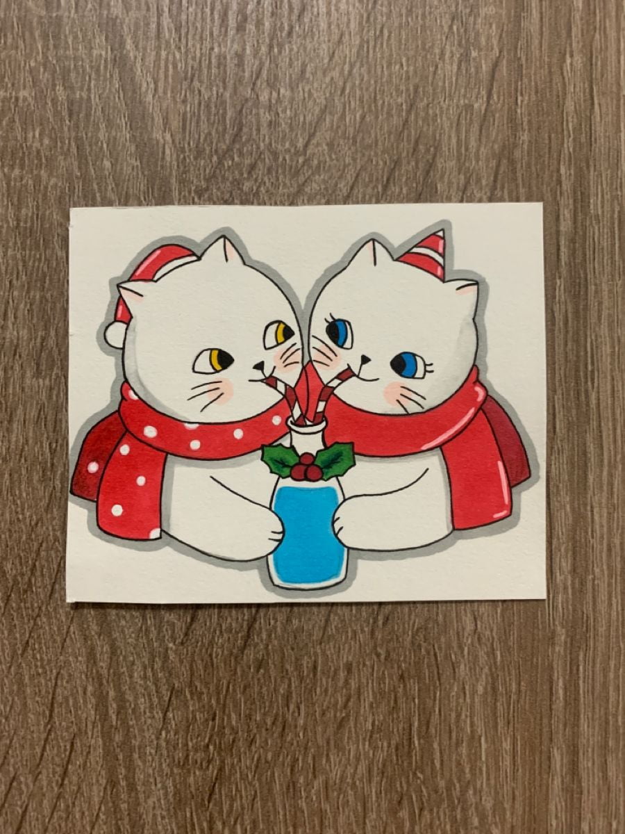 Adorable Cat Holiday Card – Cute Design of Two Cats with Festive Hats ...