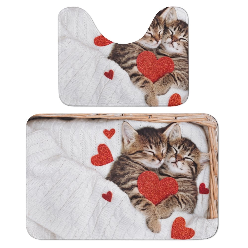 Adorable Cat Hugs Valentine'S Day Bathroom Rugs Set 2 Pieces, Bathroom ...