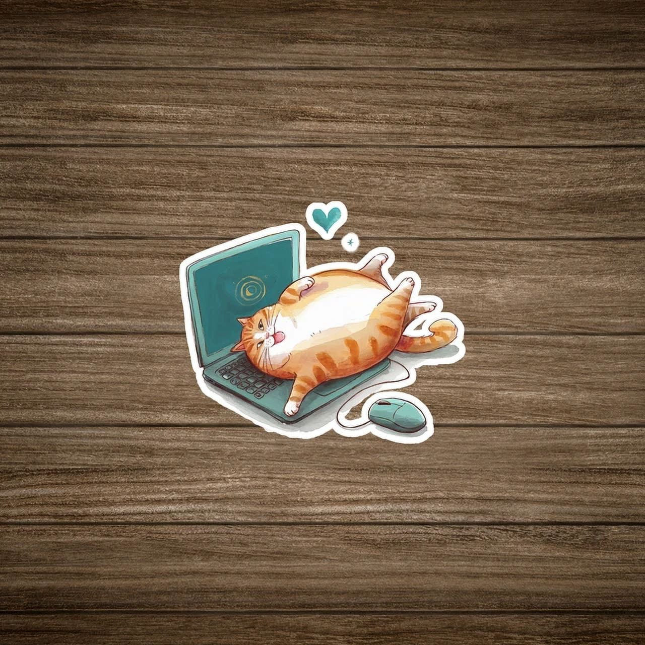 Adorable Cat Laptop Sticker - Cute Orange Tabby Kitty Computer Decal ...