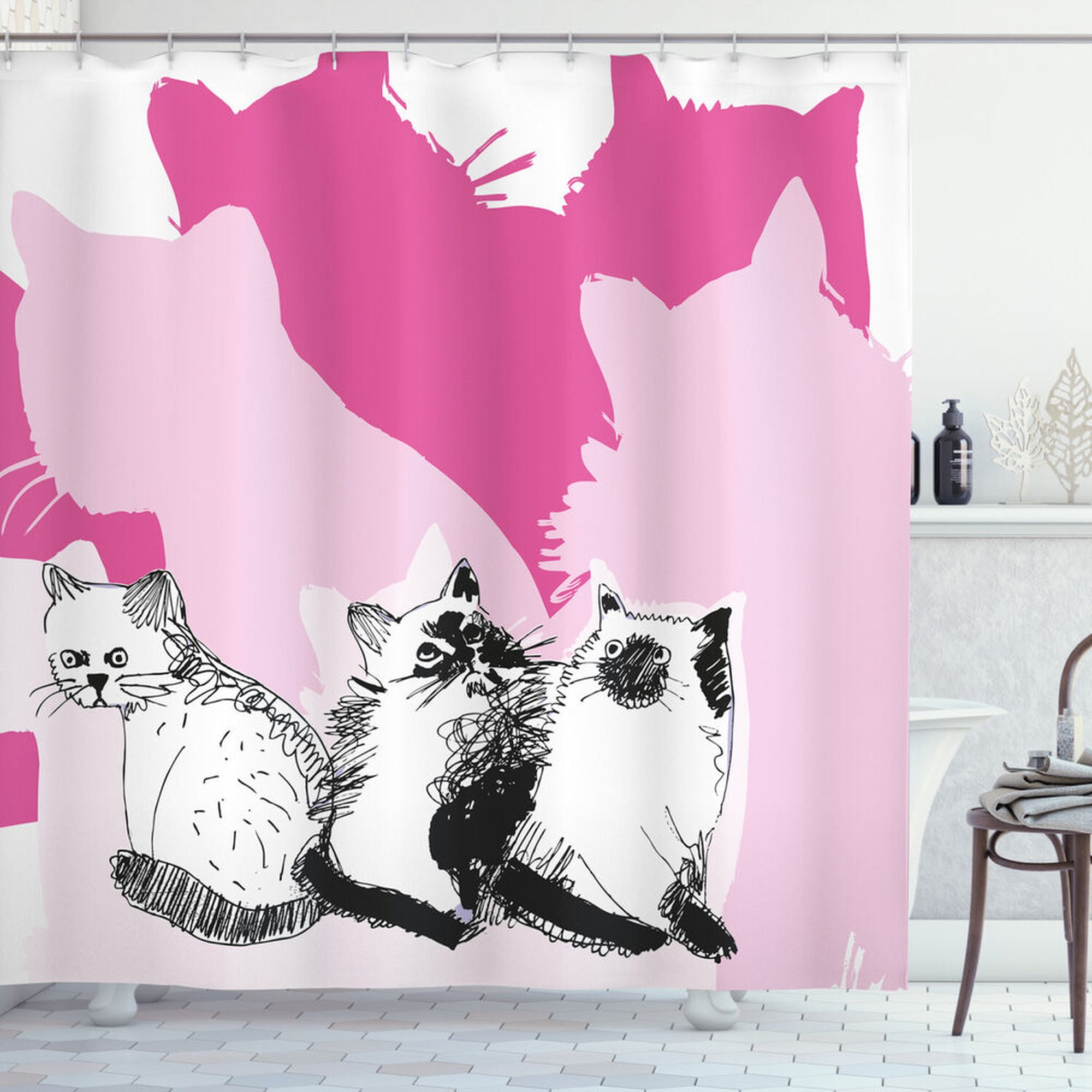 Adorable Cat Shower Curtain for ' Bathroom - Cute Design for Animal ...