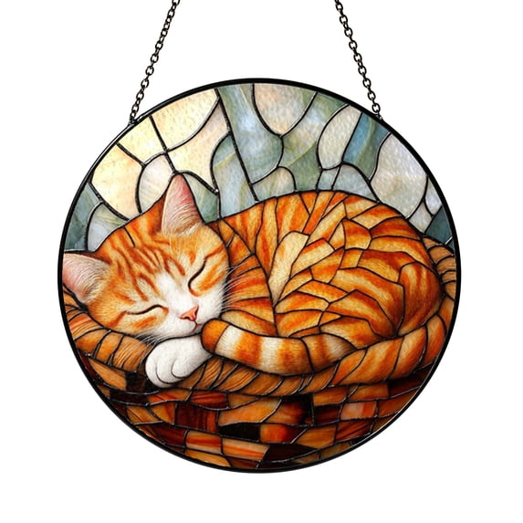 Adorable Cat Stained Glass Suncatcher Window Decor, Cozy Kitty Art ...