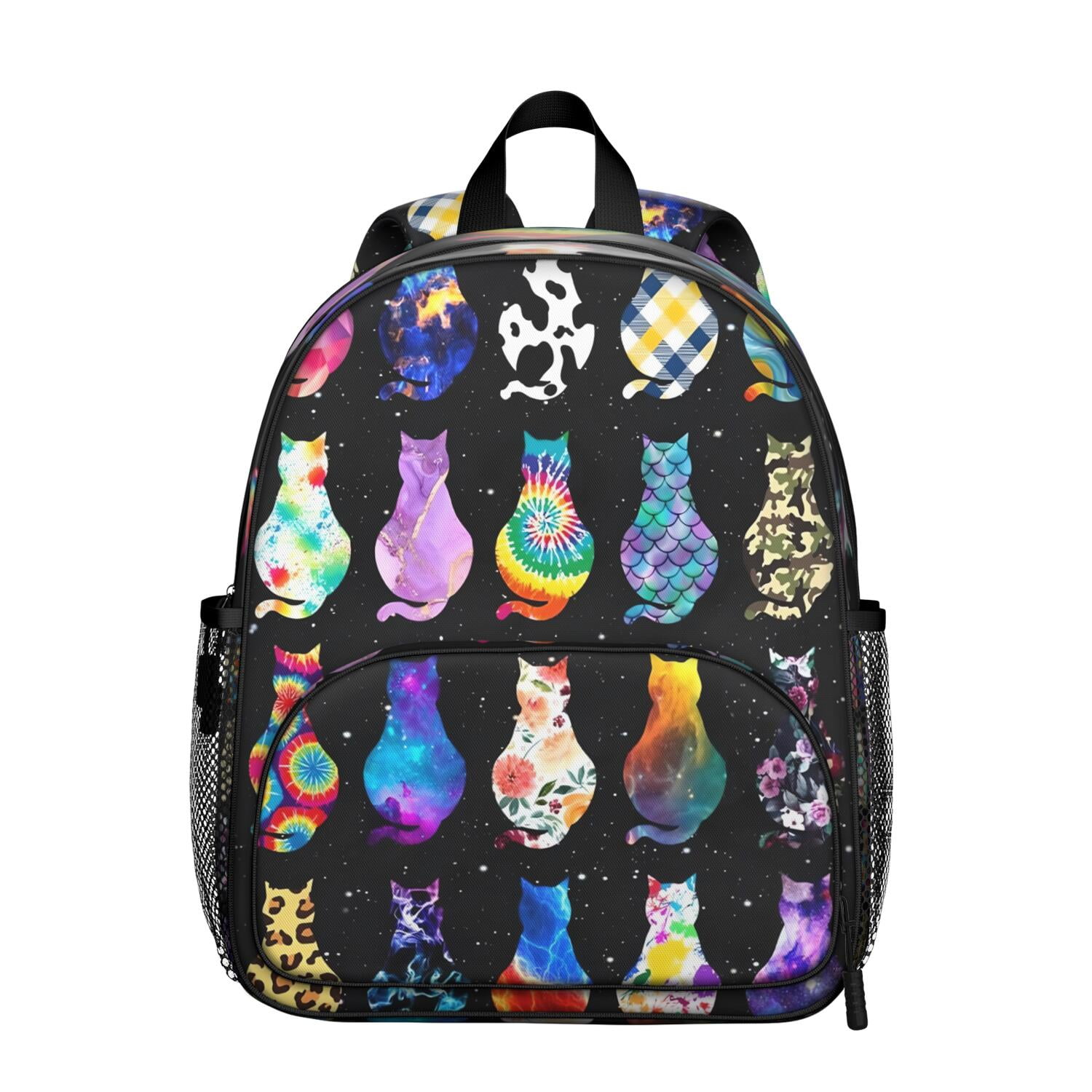 Adorable Cat-Themed Print Student Backpack – Geometric Cat Pattern With ...
