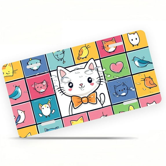 Adorable Cat and Bird Tiles Funny Personalized License Plate Rust-proof ...
