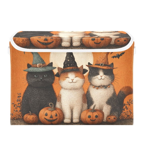 Adorable Cats Pumpkin Full Moon Bats Halloween Foldable Storage Bins ...