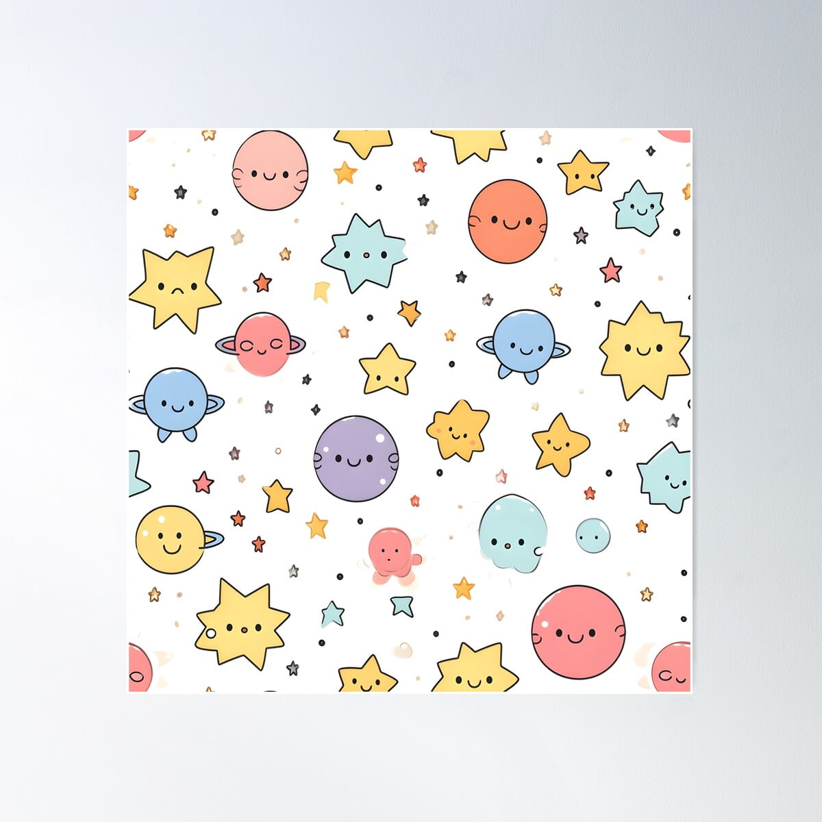 Adorable Celestial Smiles Pattern For Children'S Rooms Poster Wall Art ...