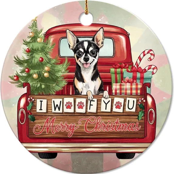 Adorable Chihuahua Noel Truck Ornament I Woof You Happy Pawlidays ...