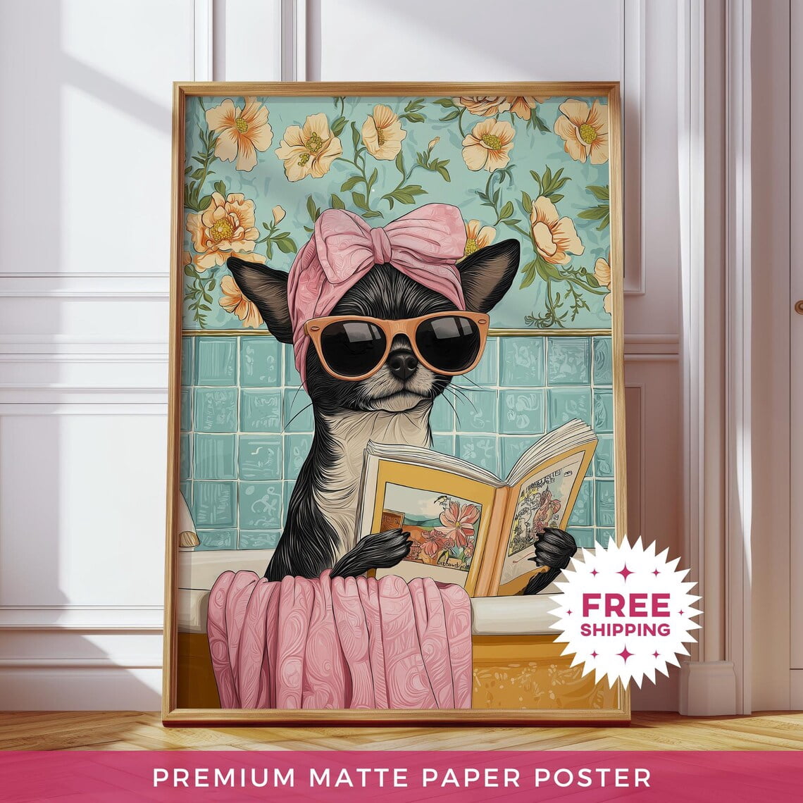 Adorable Chihuahua Showering Cute Dog Bath Restroom Poster Art Unframed ...