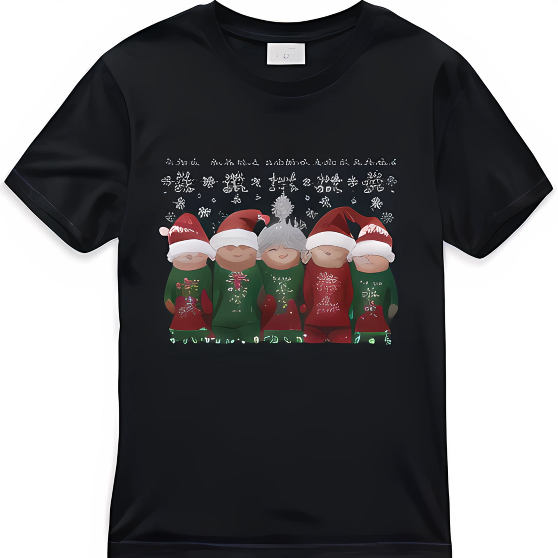 Adorable Christmas Characters Black T-Shirt Festive Holiday Design by ...