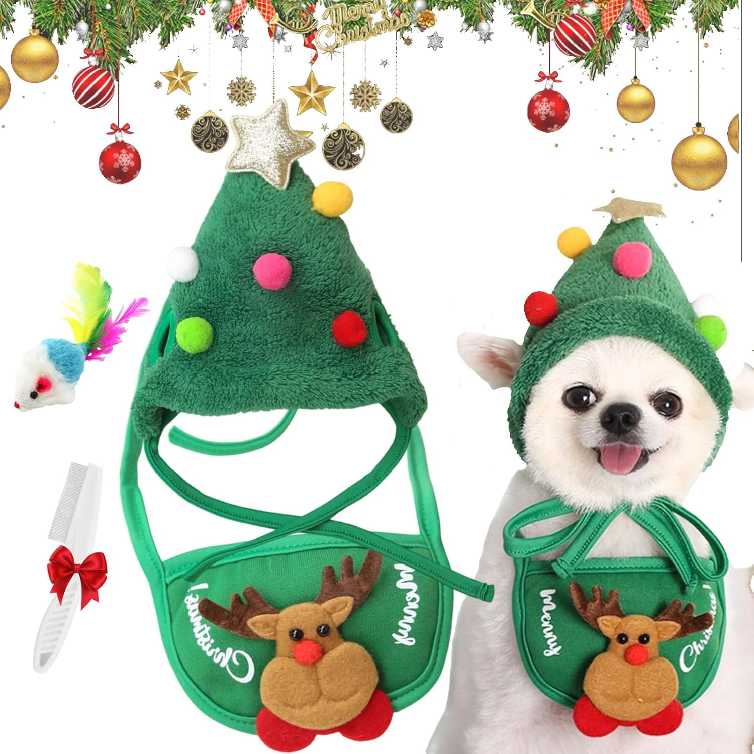 Adorable Christmas Tree Pom-Pom Hat, Adjustable Christmas Tree Hat for ...
