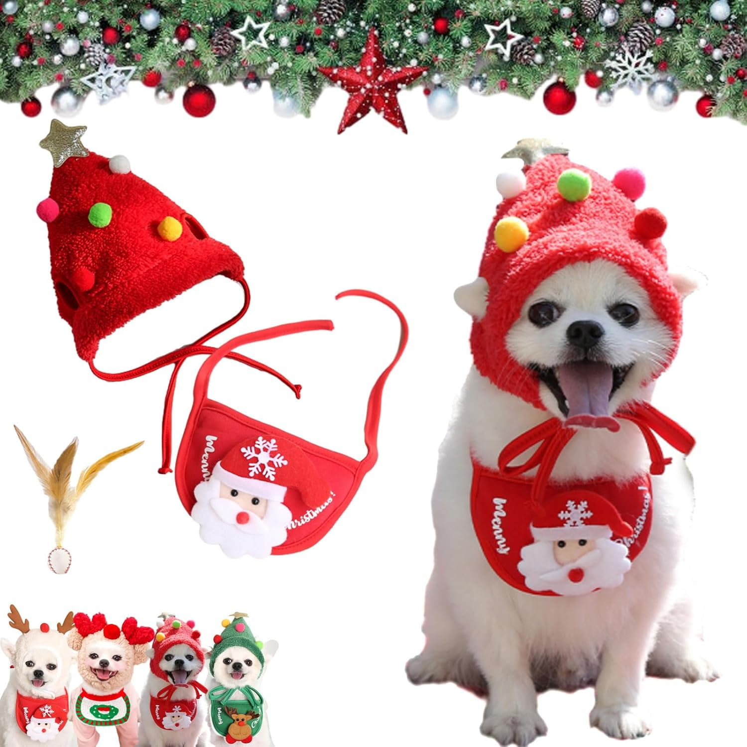 Adorable Christmas Tree Pom-Pom Hat for Dogs, 2026 New Christmas Hat ...