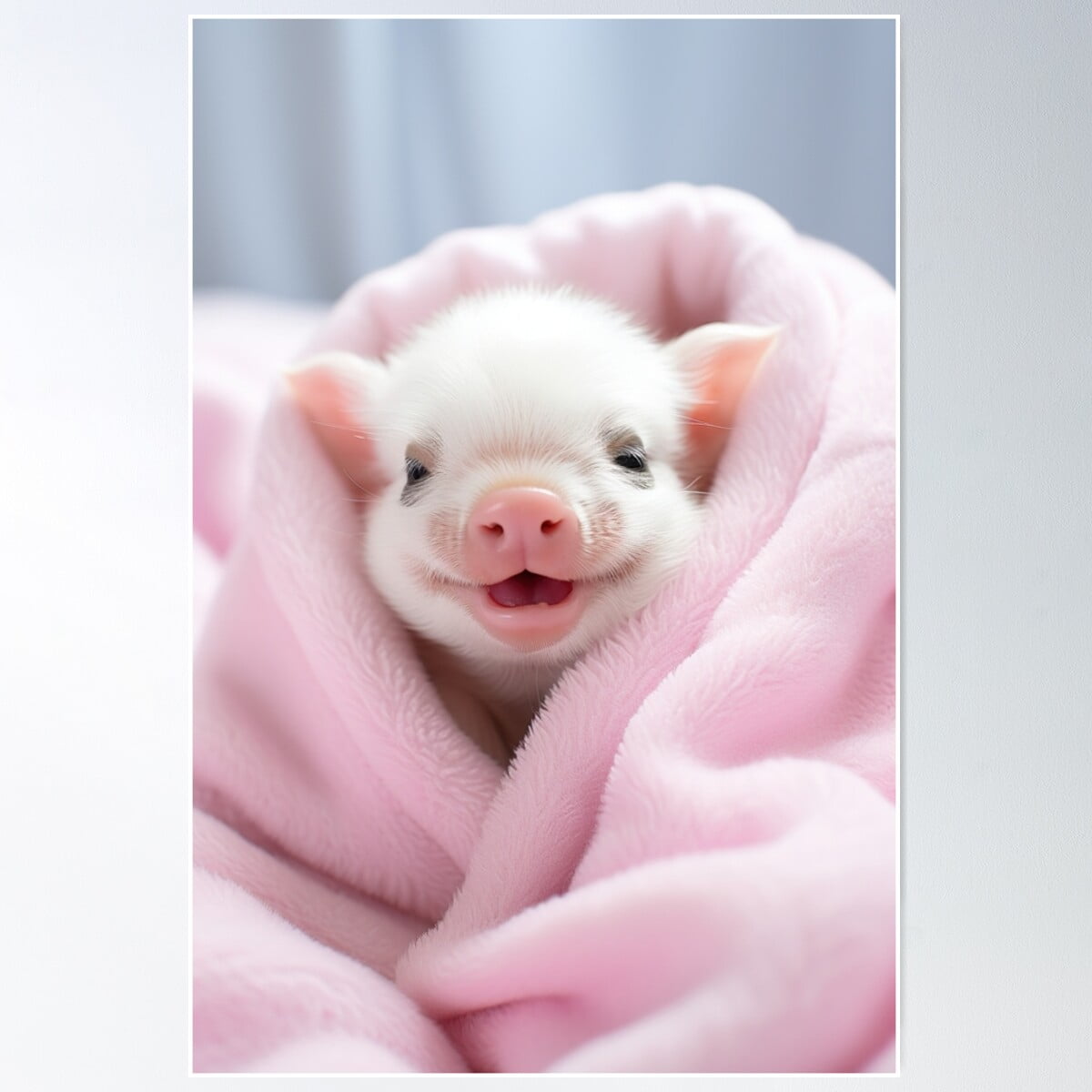 Adorable Close-Up: Smiling Mini Pig In Vibrant Pink Poster Wall Art ...