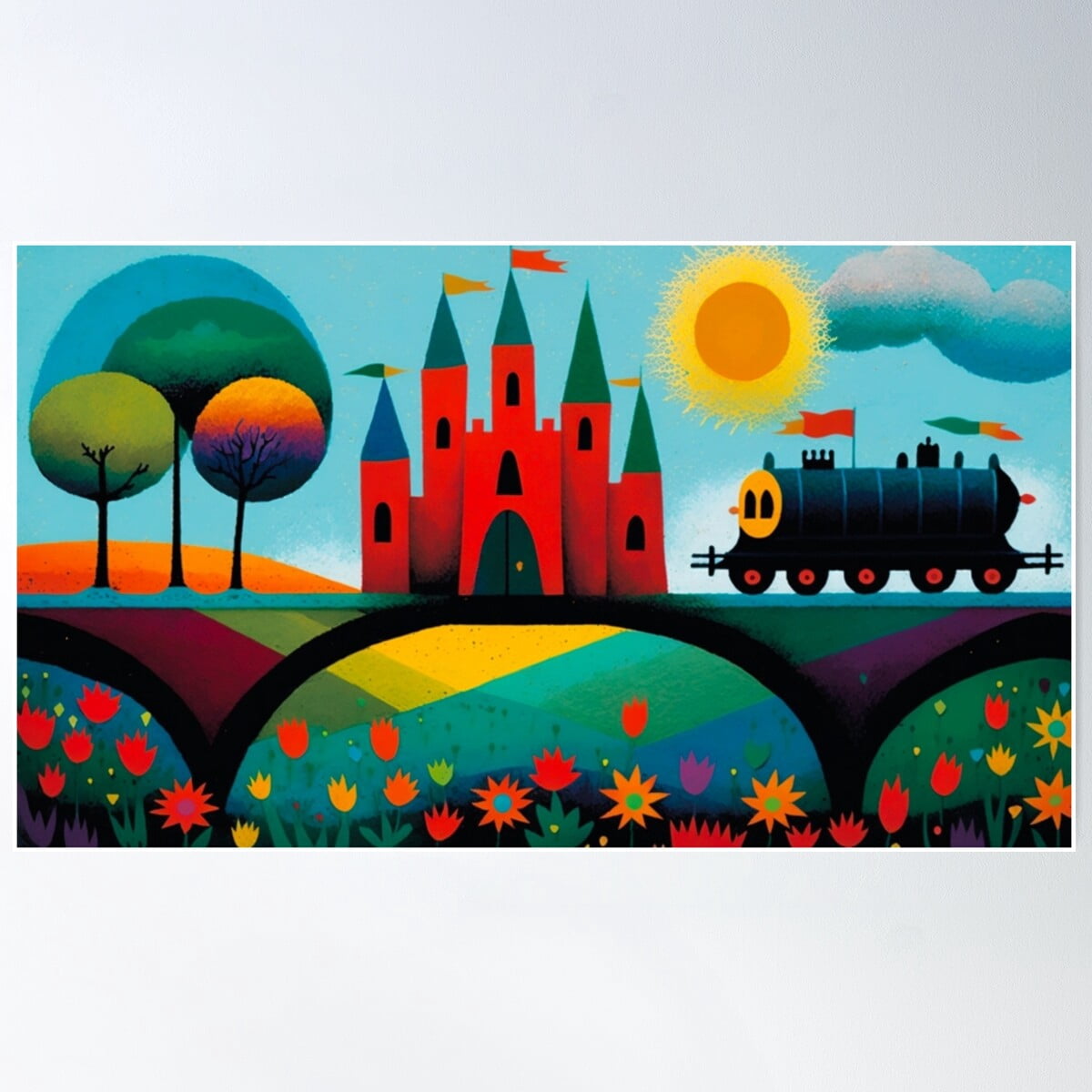 Adorable Colorful Whimsical Wide Scene Artwork #7 Poster Wall Art ...