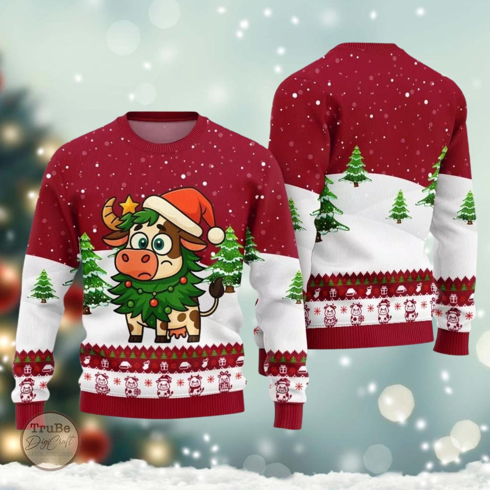 Adorable Cow Ugly Sweater, Funny Cow Christmas Sweater, Cute Cow ...