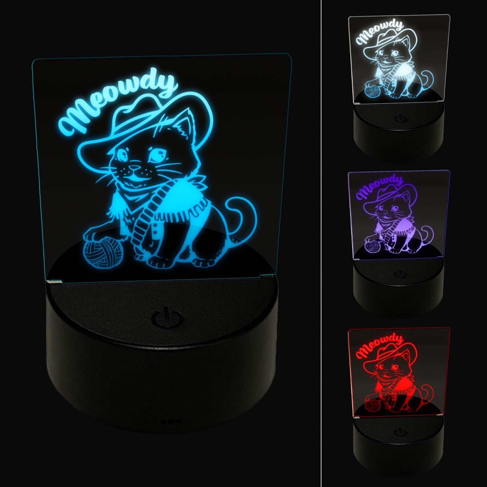 Adorable Cowboy Cat Meowdy Howdy LED Night Light Sign 3D Illusion Desk ...