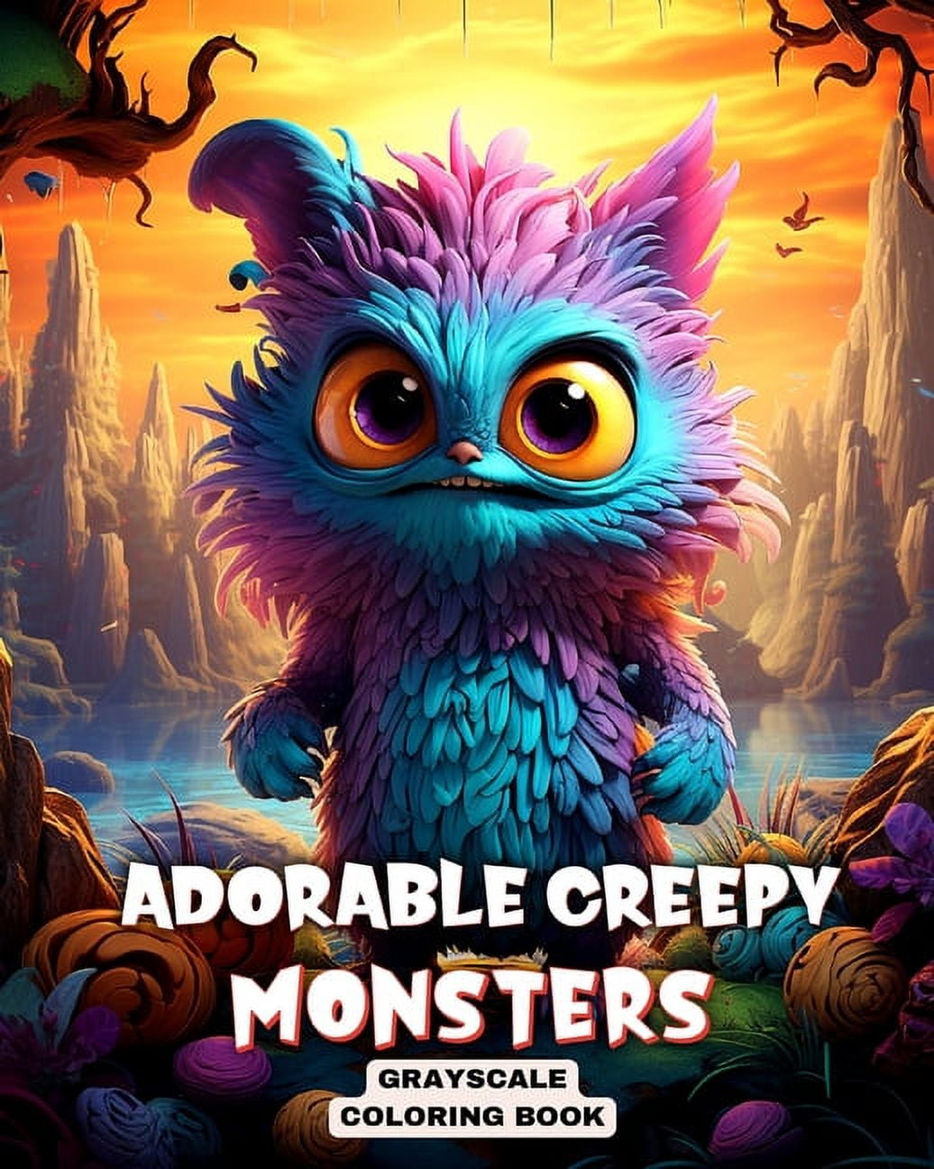 Adorable Creepy Monsters Grayscale Coloring Book: Zen Colouring Pages ...