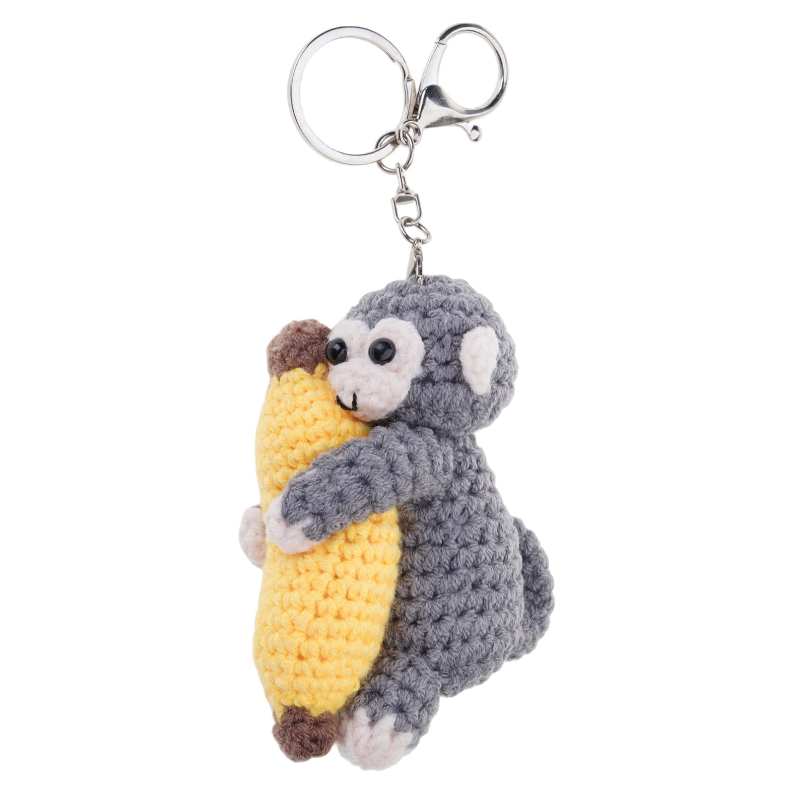 Adorable Handmade Monkey Hugging Banana Keychain Soft Polyester Car Key ...