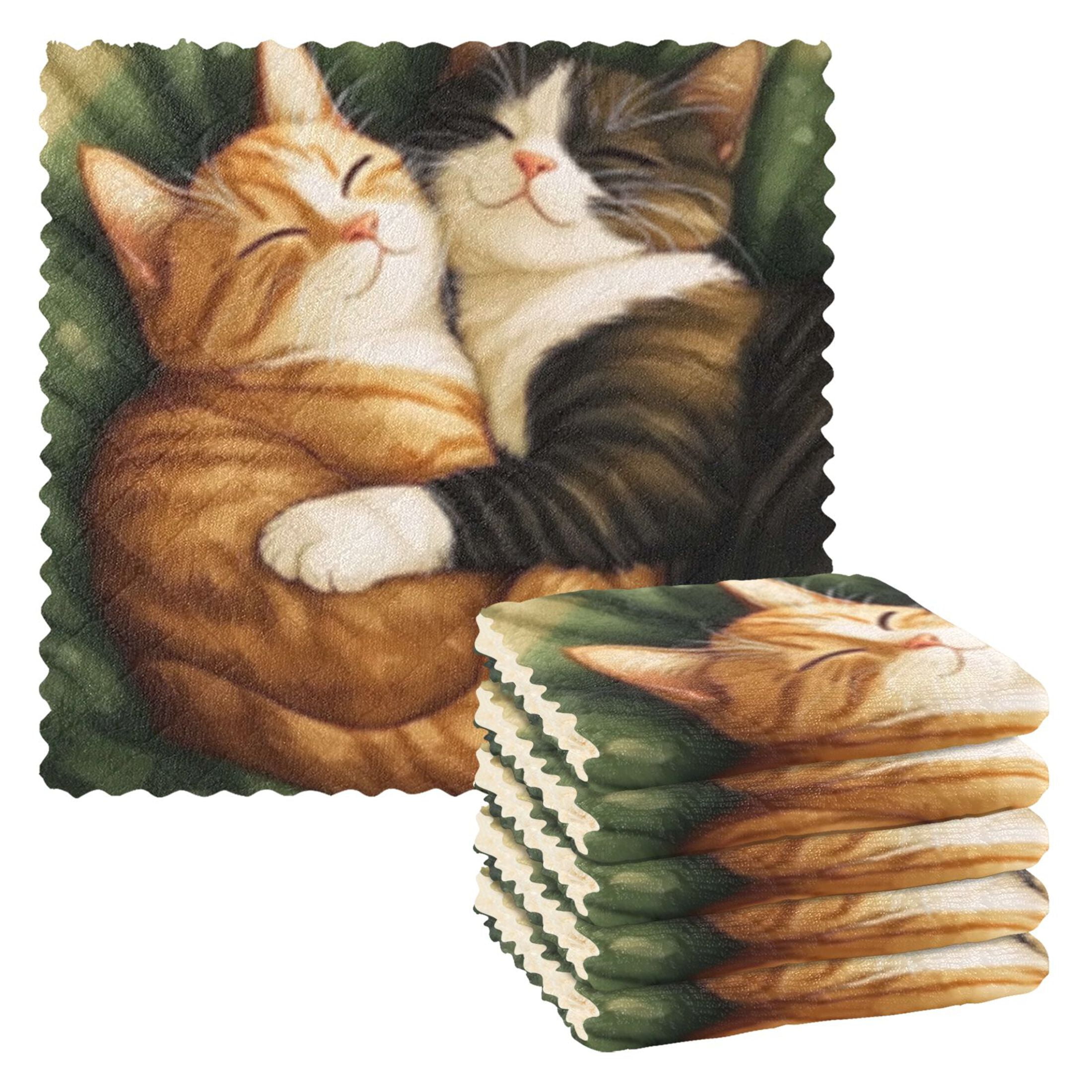 Adorable Cuddling Cats Kitchen Cloth Dish Towels for Drying Washing ...