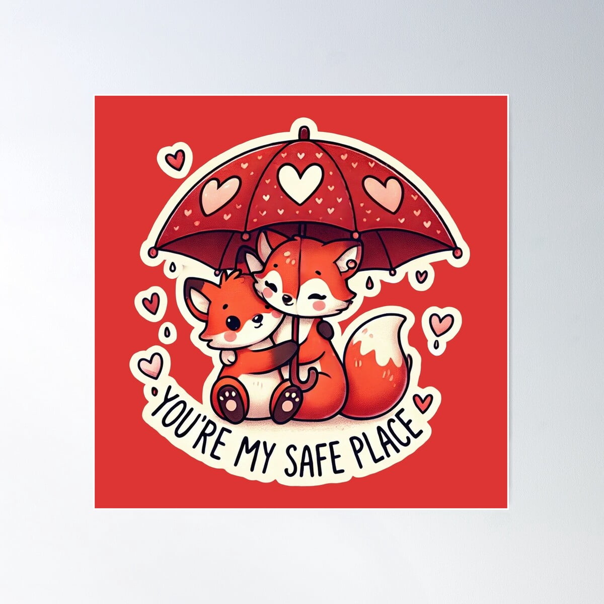 Adorable Cuddling Foxes Under Heart Umbrella – Romantic Valentine'S Day ...