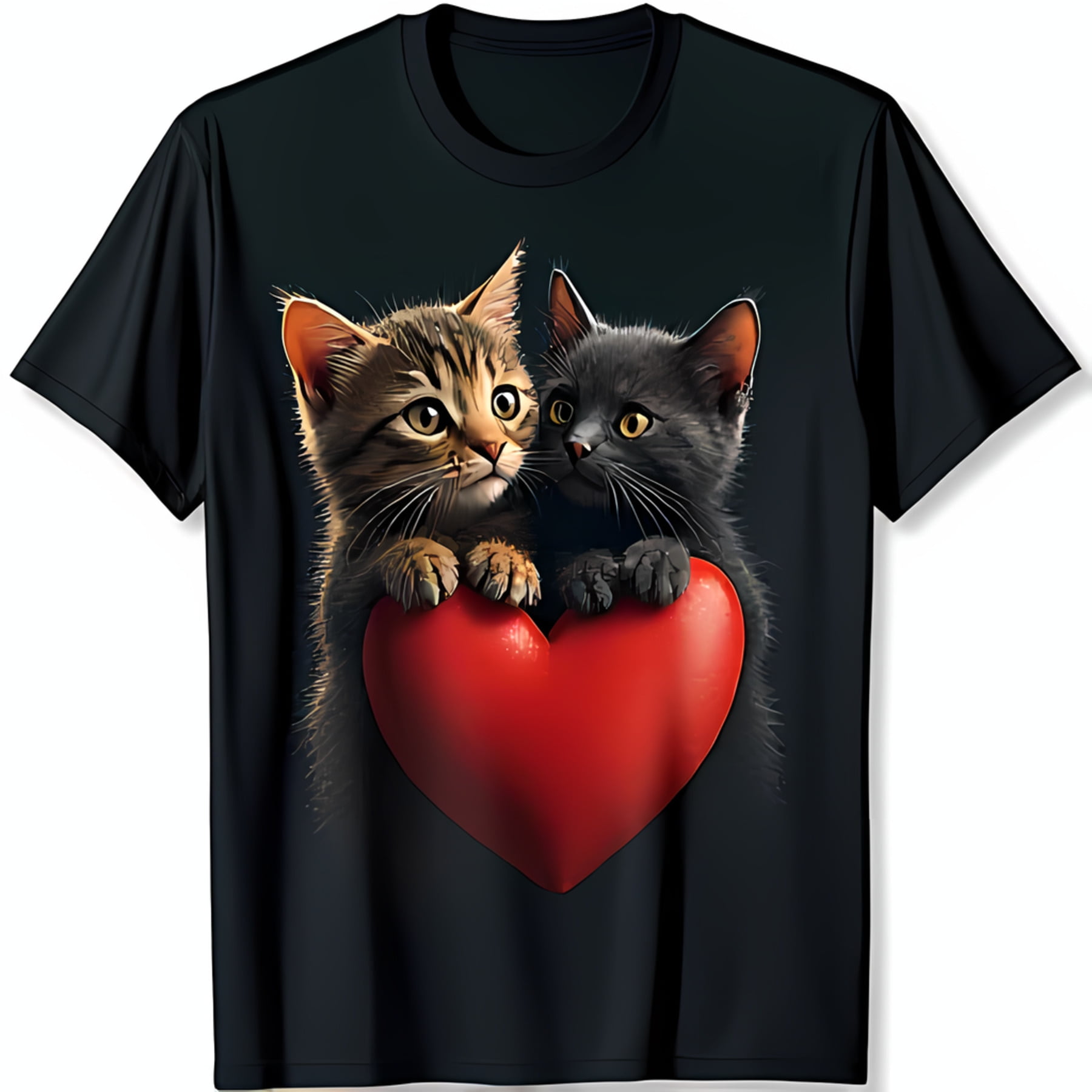 Adorable Cuddling Heart T-Shirt Cute Tabby & Black Cat Design - Walmart.com