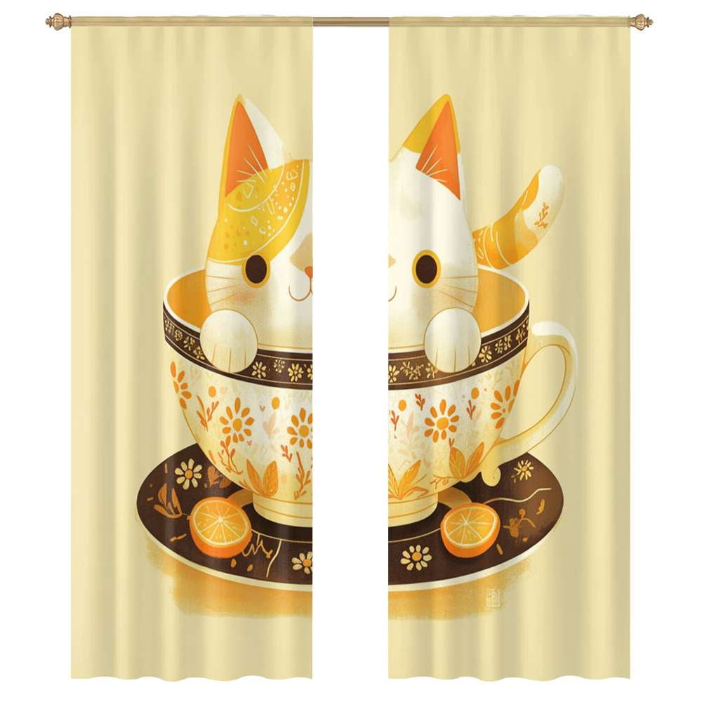 Adorable Cup Cat Sheer Voile Curtain Window Tulle Curtains For Living ...