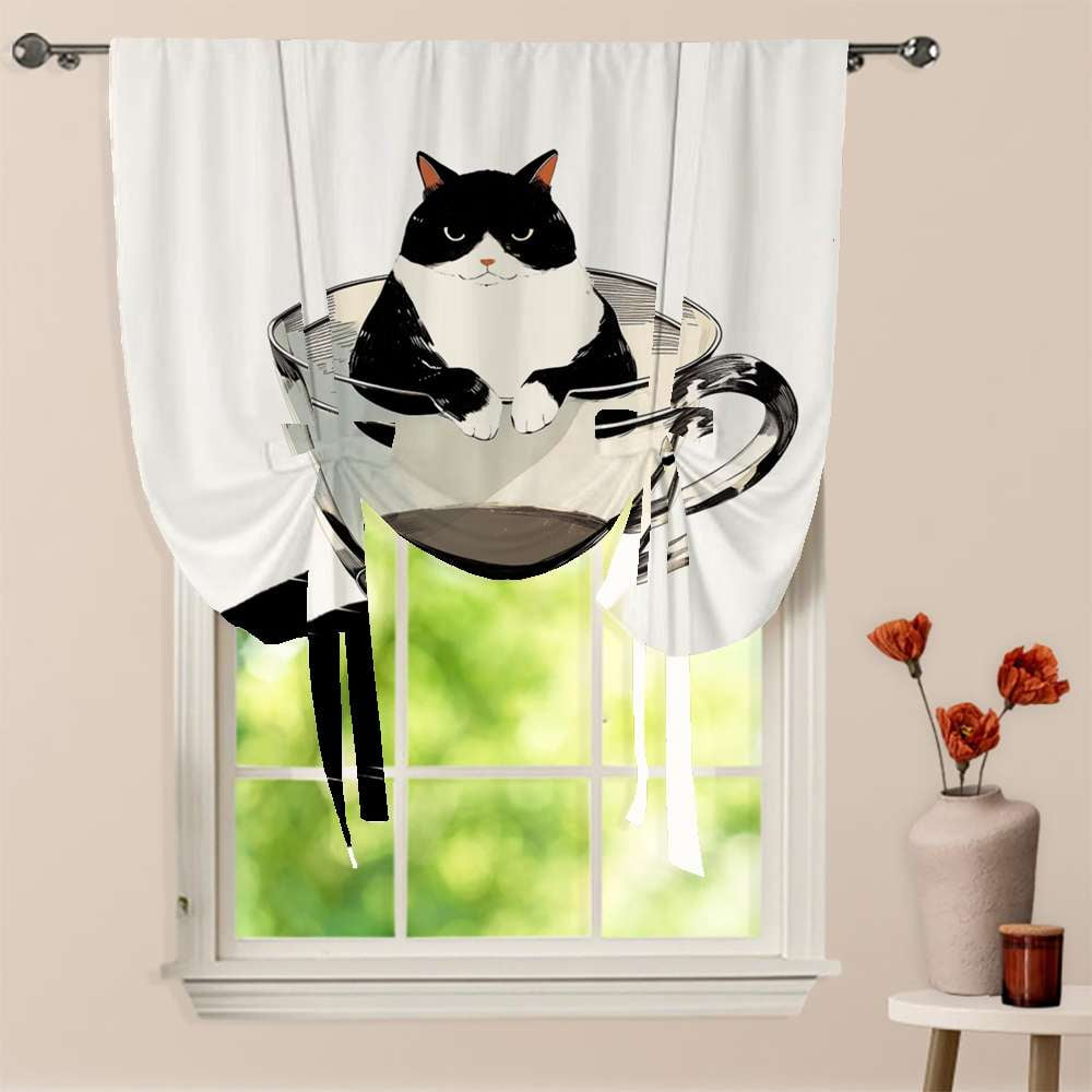 Adorable Cup Cat Window Curtain for Living Room Roman Curtain Kitchen ...