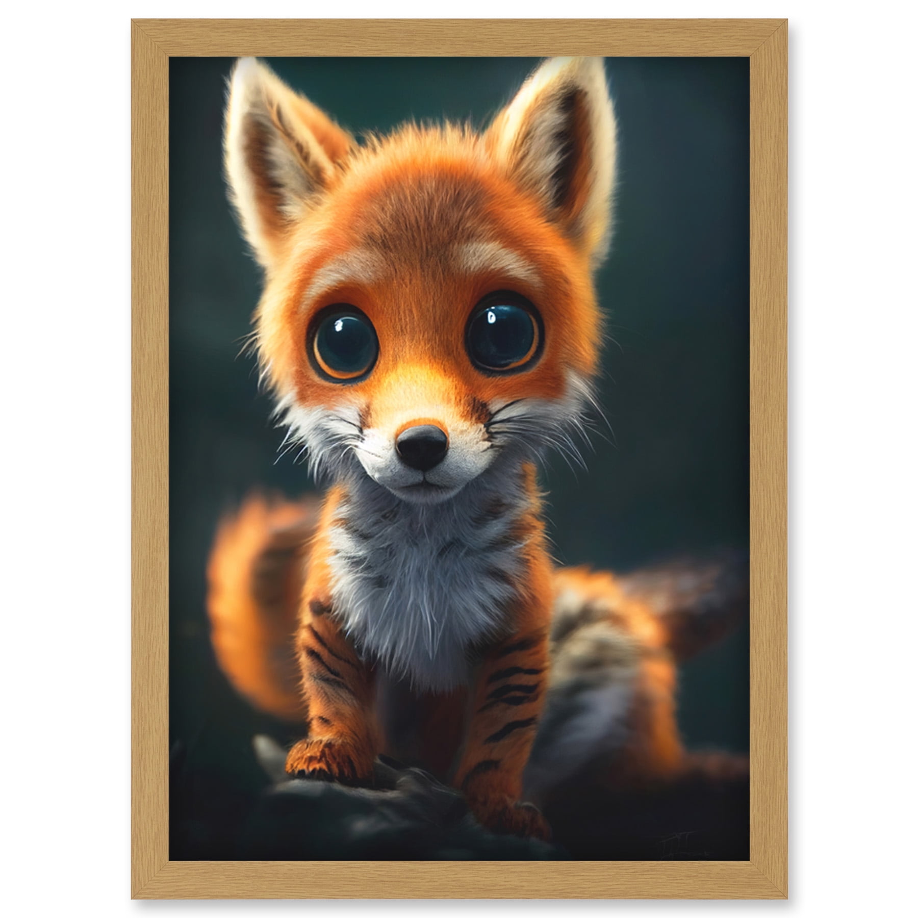 Adorable Cute Baby Fox Painting Kids Room Artwork Framed Wall Art Print ...