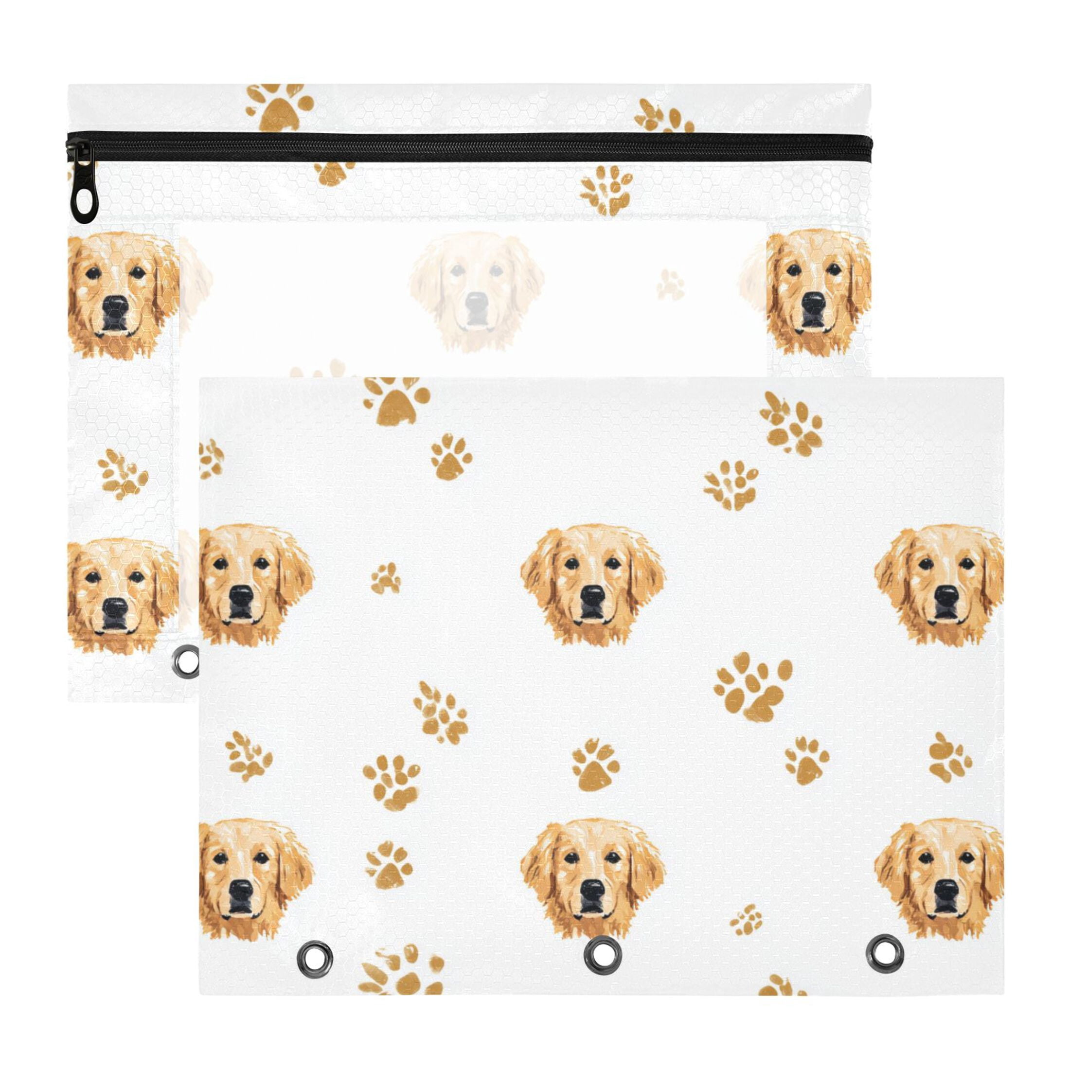 Adorable Cute Dog Face with Paw Print 3-Ring Binder Pocket with Zipper ...