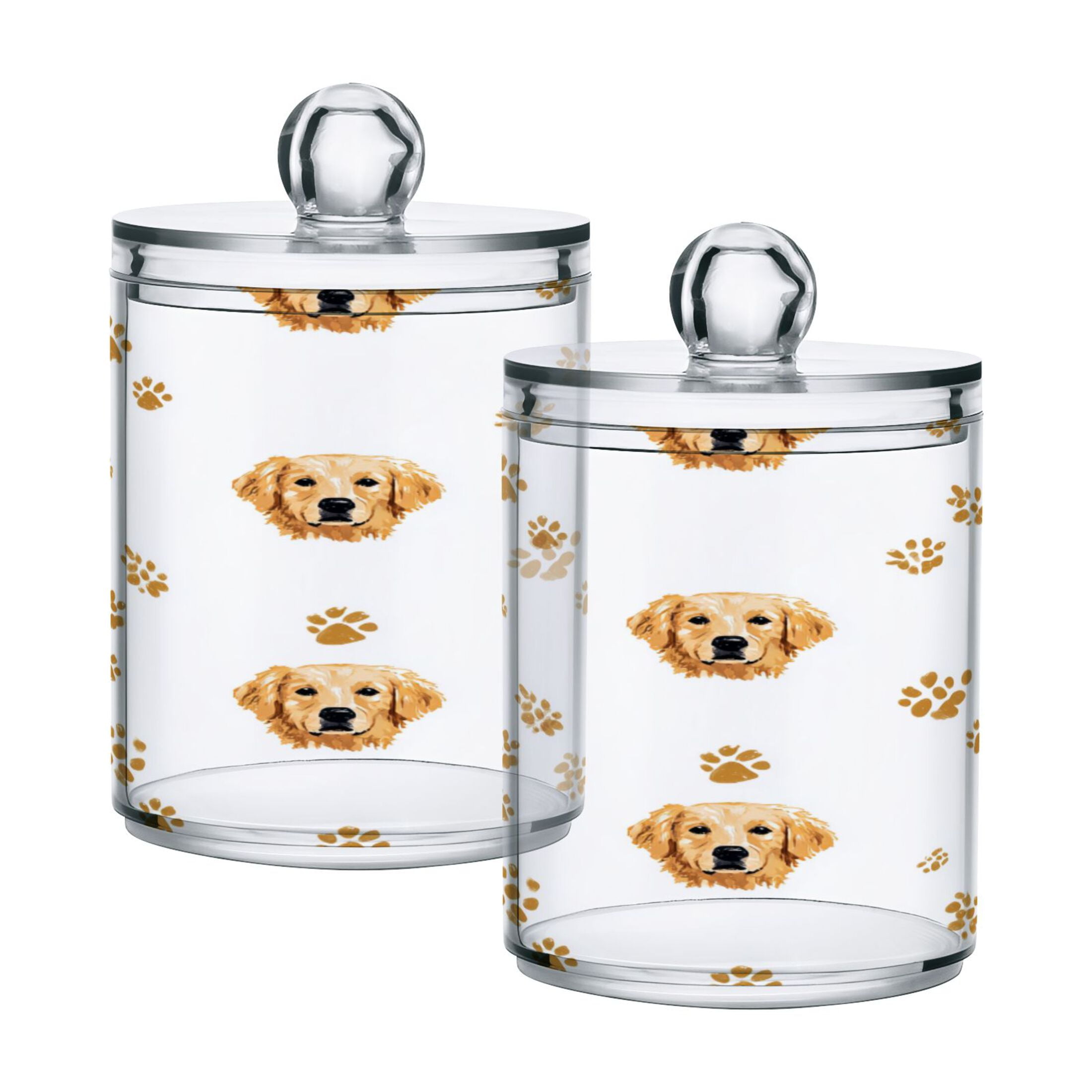 Adorable Cute Dog Face with Paw Print Translucent Plastic Cans Storage ...