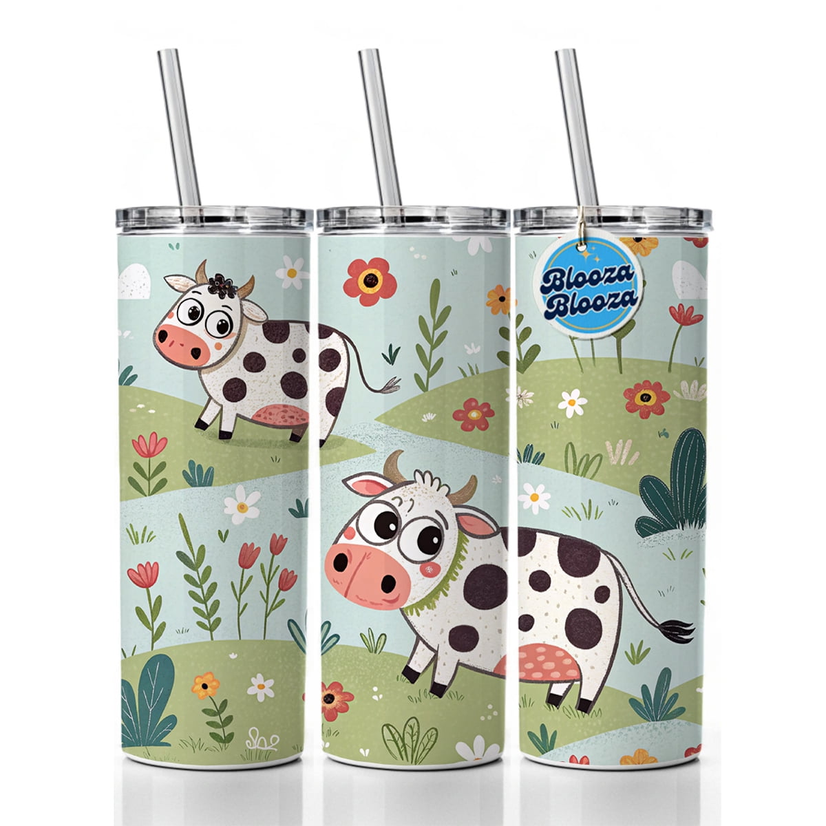 Adorable Dairy Cows 20oz Insulated Water Bottle Skinny Tumbler Includes ...
