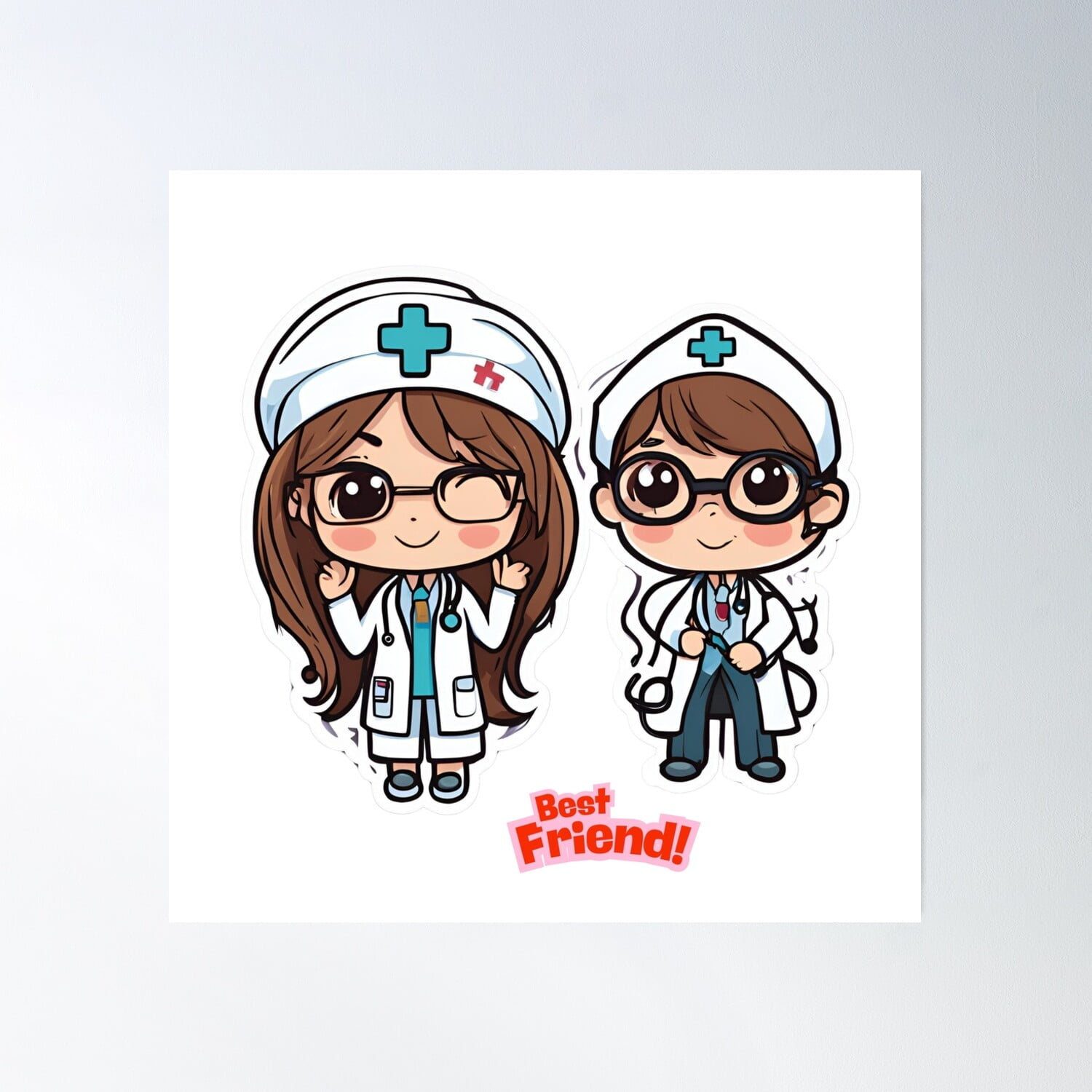 Adorable Doctor & Nurse Duo – Best Friend Poster Wall Art, Modern Wall ...