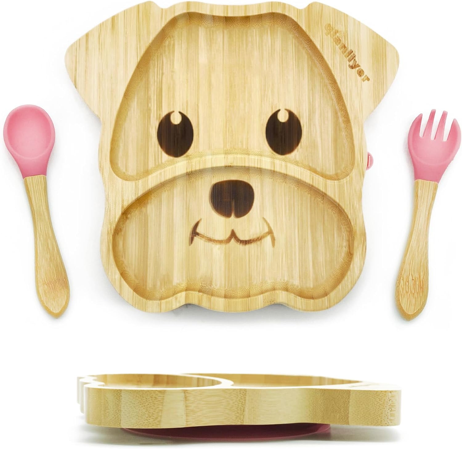 Adorable Dog-Shaped Bamboo Baby Plate - Eco-Friendly Set with Spoon and ...