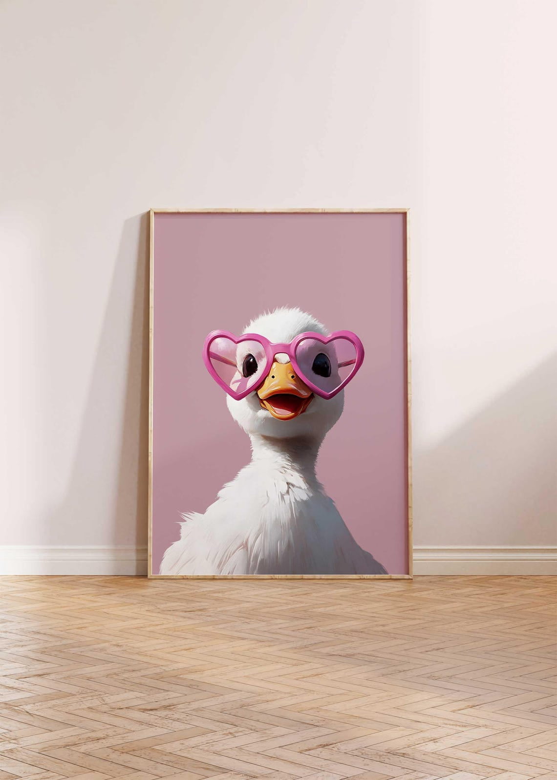 Adorable Duck In Pink Sunglassess Nursery Wall Art, Cute Farm Duckling ...