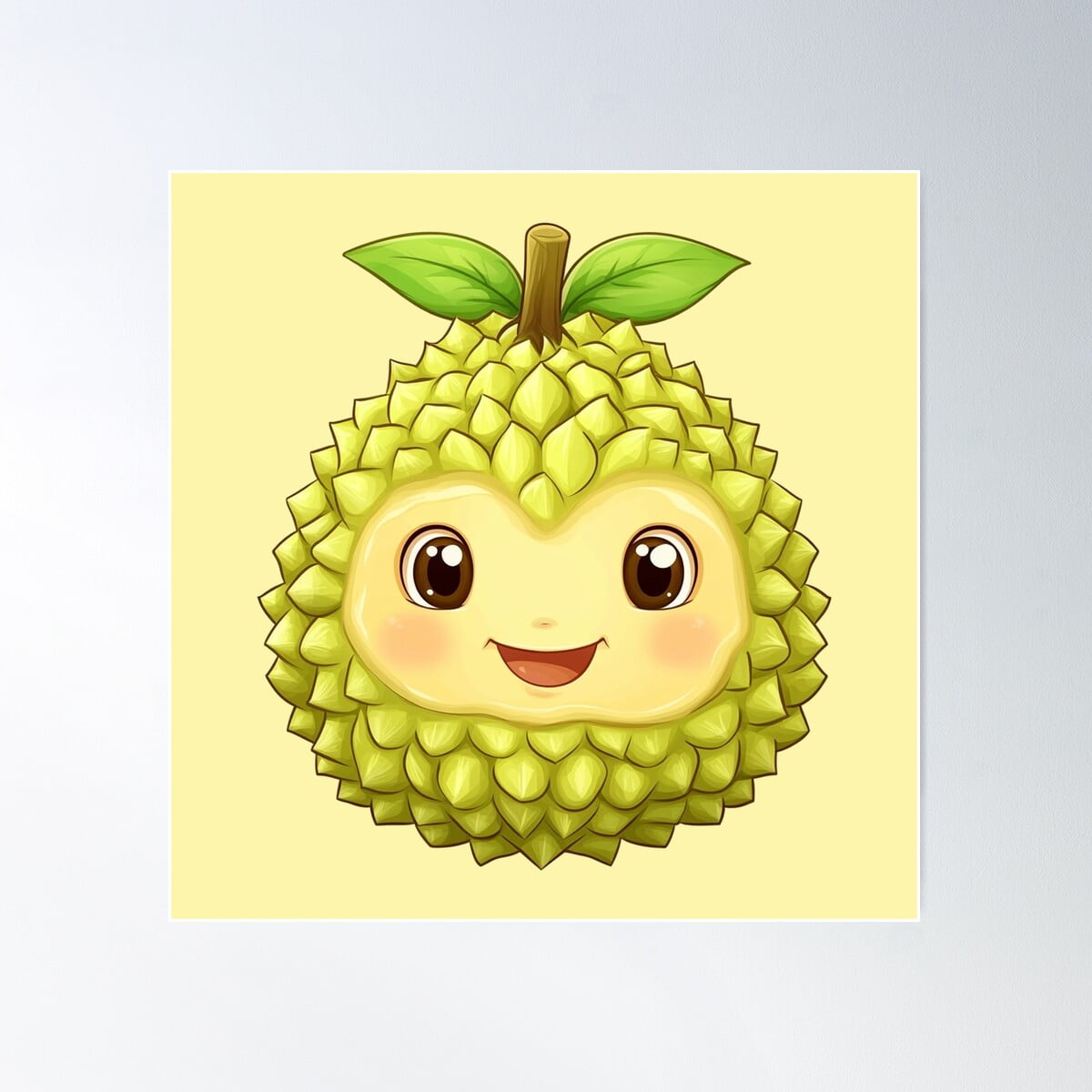 Adorable Durian Character - Cute Tropical Fruit Illustration Poster ...