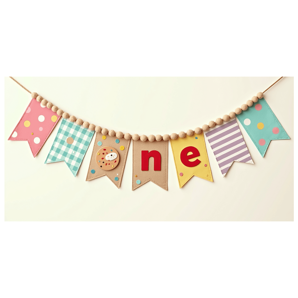 Adorable Fabric Banner with Polka Dot Gingham Patterns and Cookie One ...
