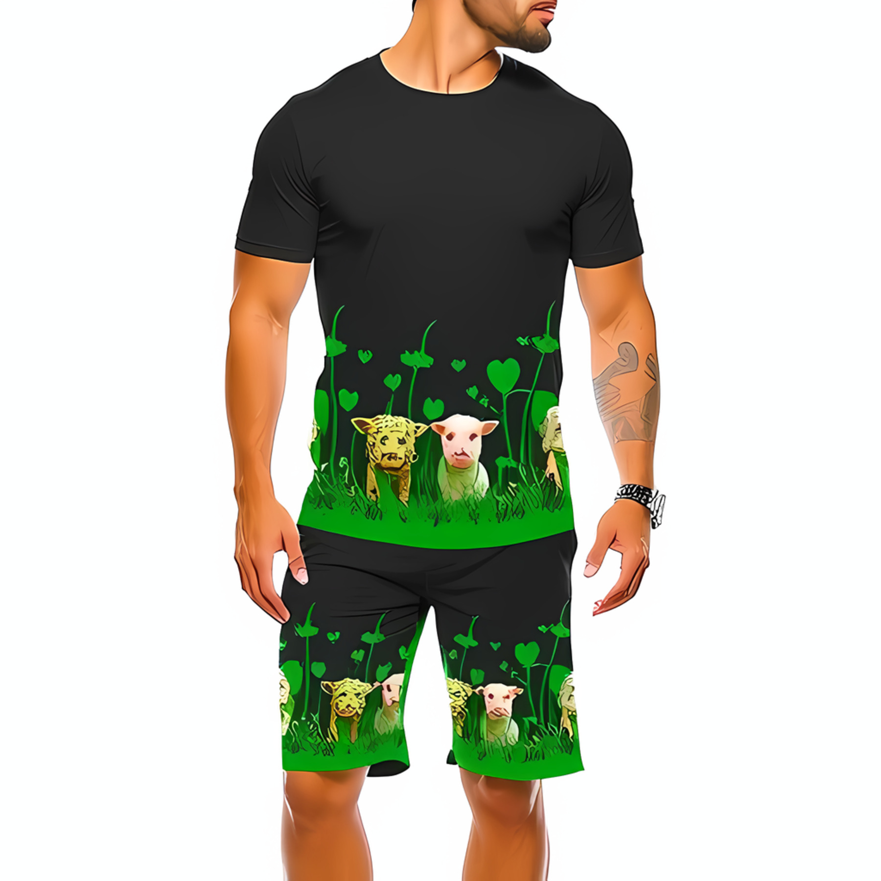 Adorable Farm Animals T-Shirt and Shorts Set - Cute Cows Pigs and ...