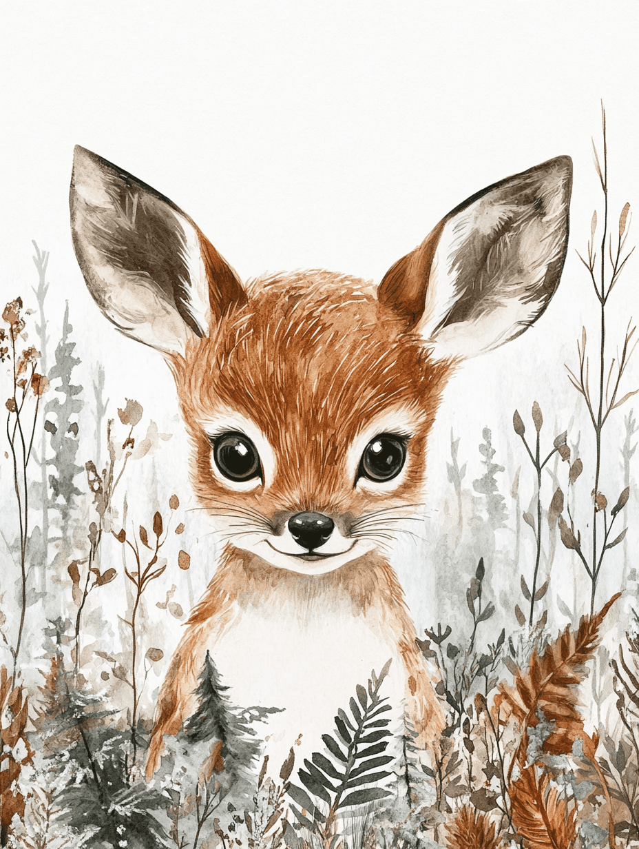 Adorable Fawn Watercolor Wall Art/Canvas Print， Perfect for Living Room ...