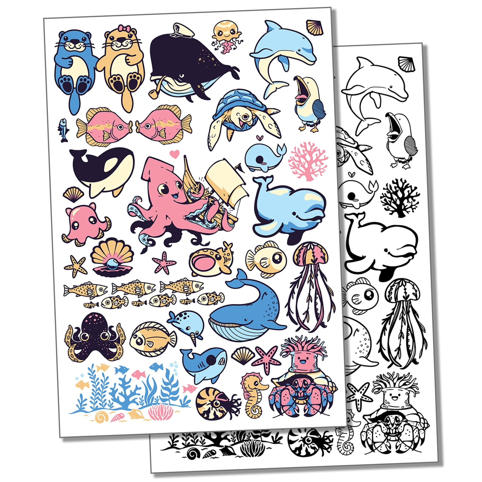 Adorable Fish Ocean Sea Creatures Water Resistant Temporary Tattoo Set ...