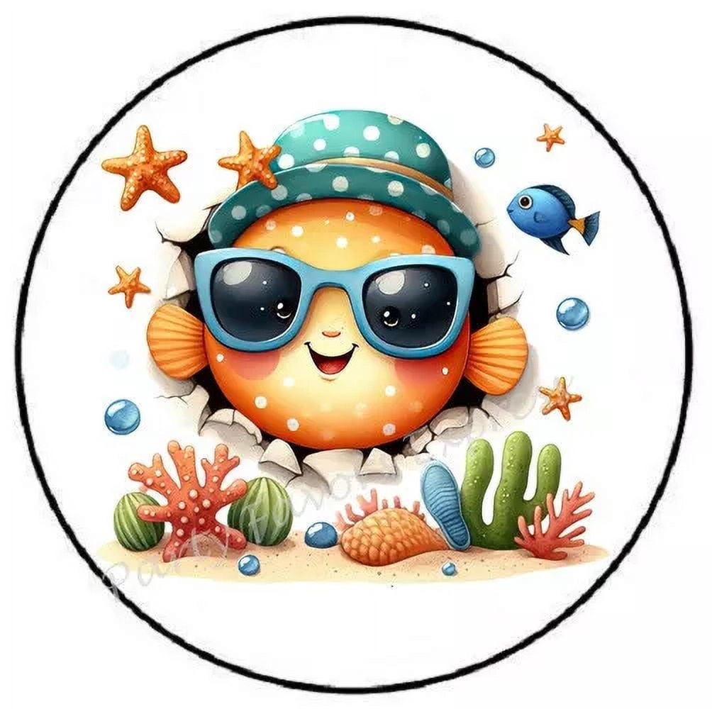 Adorable Fish With Sunglasses Sticker Party Favors Sticker Envelope ...