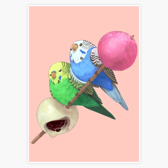 Adorable Fluffy Budgies Parakeet Pet Birds Nestled On Sweet Japanese ...